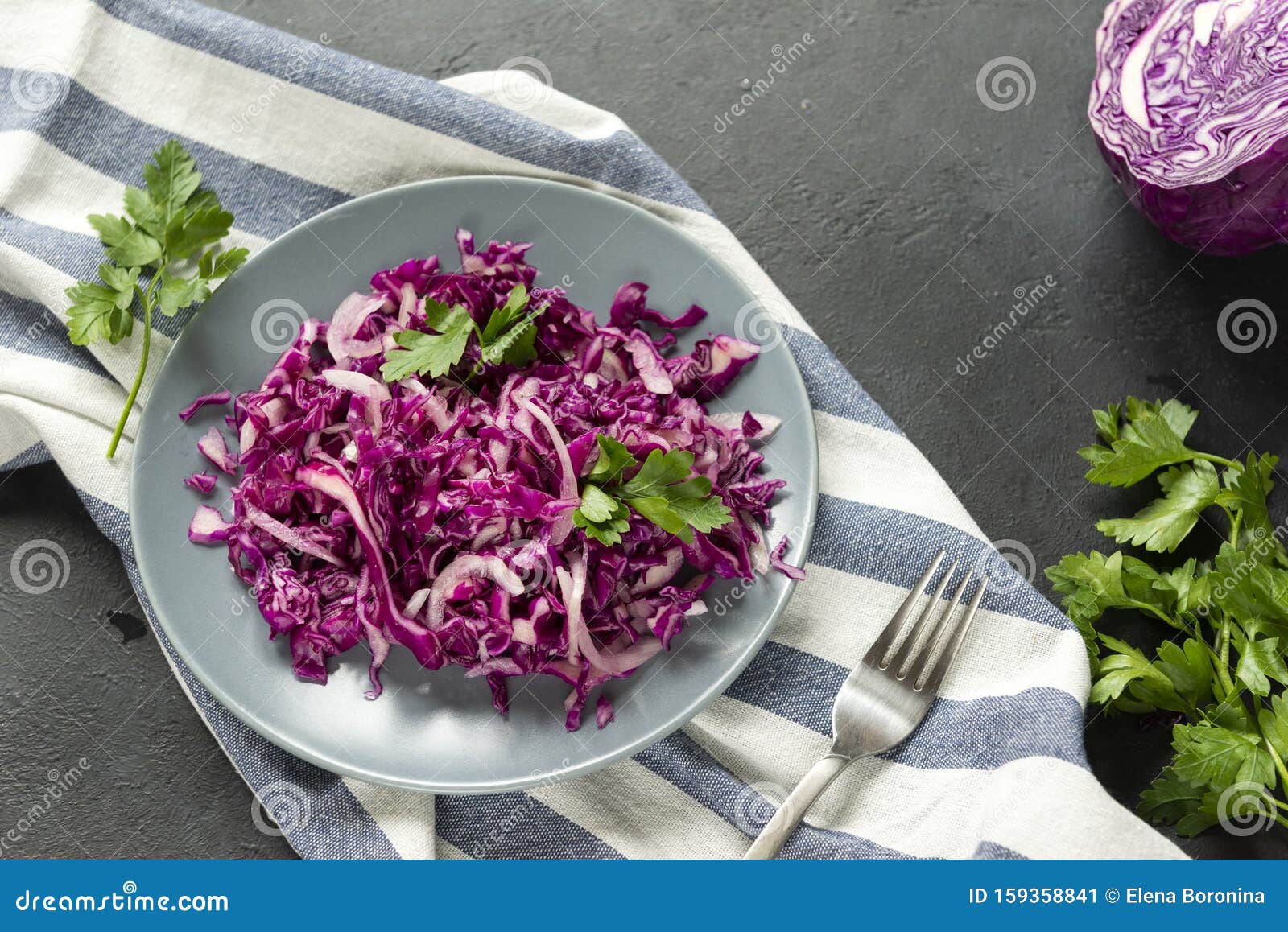 Salad from Red Cabbage with Greenery, Plate Vegetable Vitamin Salad ...