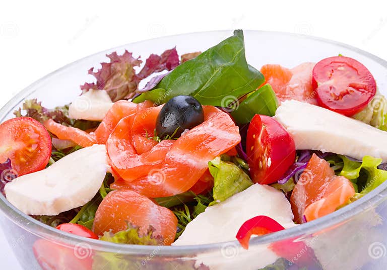 Salad with red fish stock image. Image of olive, fish - 25317193