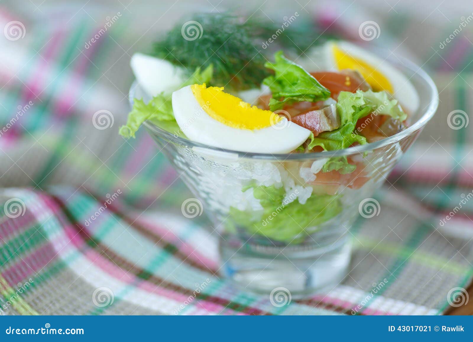 Salad with Salmon and Rice with Vegetables Stock Image - Image of ...