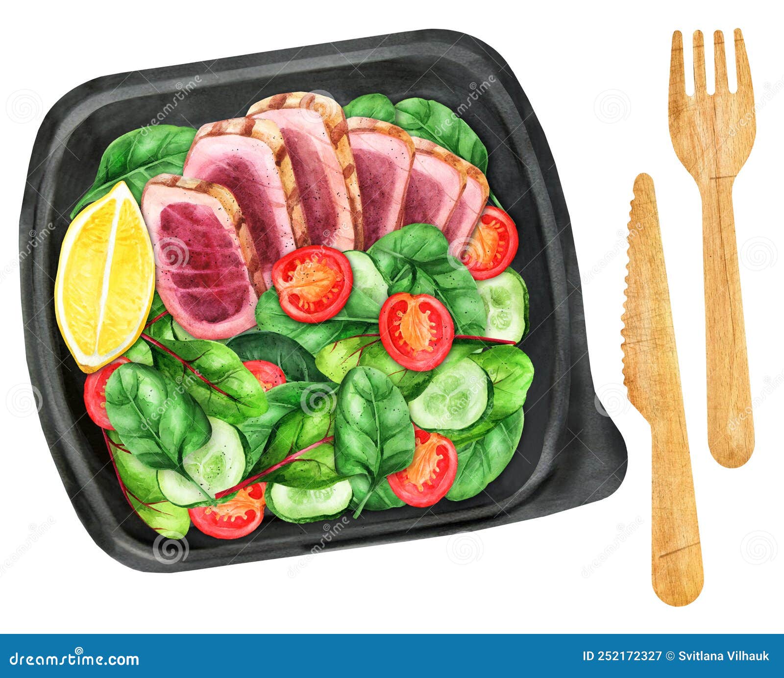 Salad with Seared Tuna Slices Vegetable. Food Delivery Stock ...