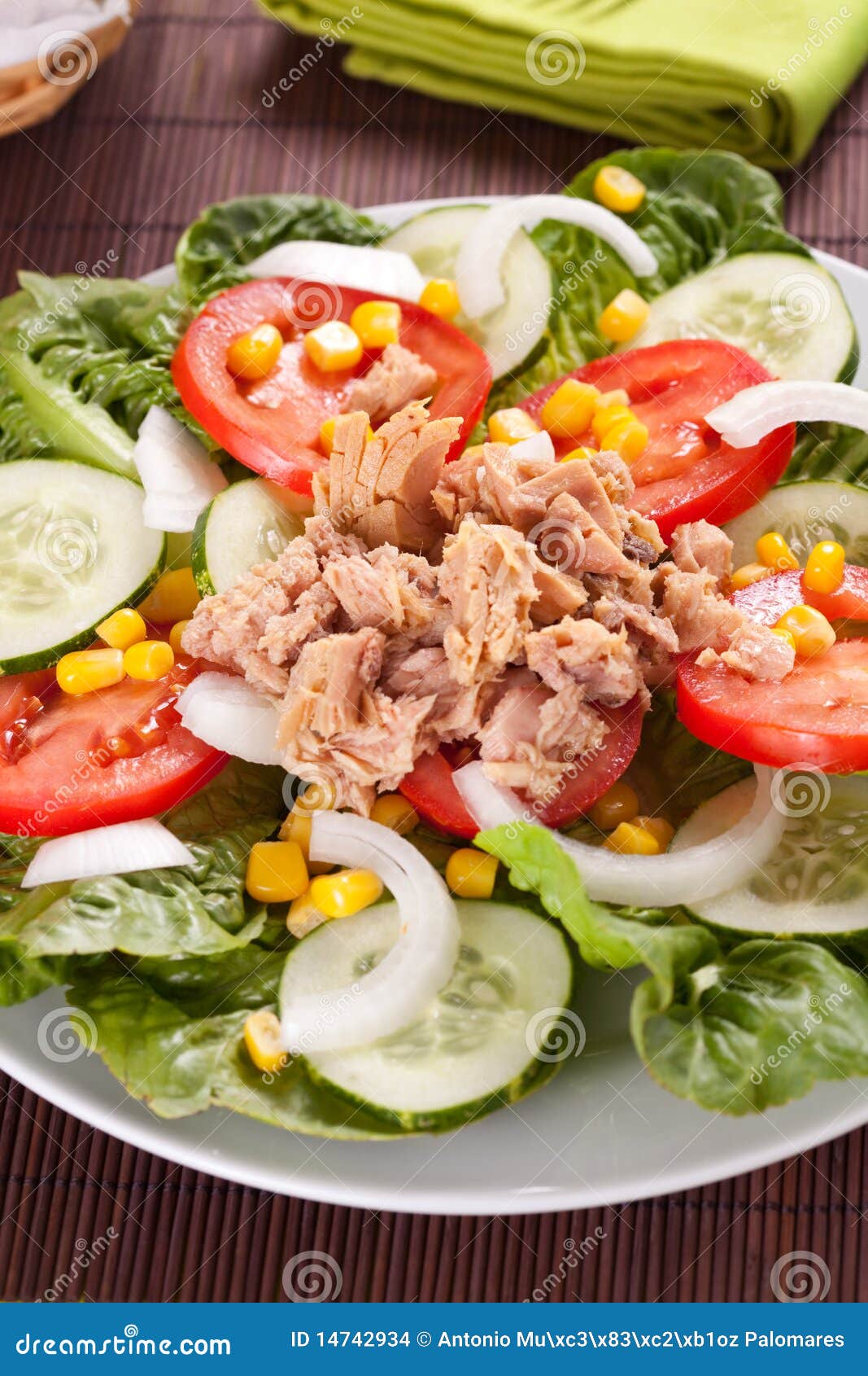 Salad Tuna Tomato Corn and Onion Stock Photo - Image of restaurant ...