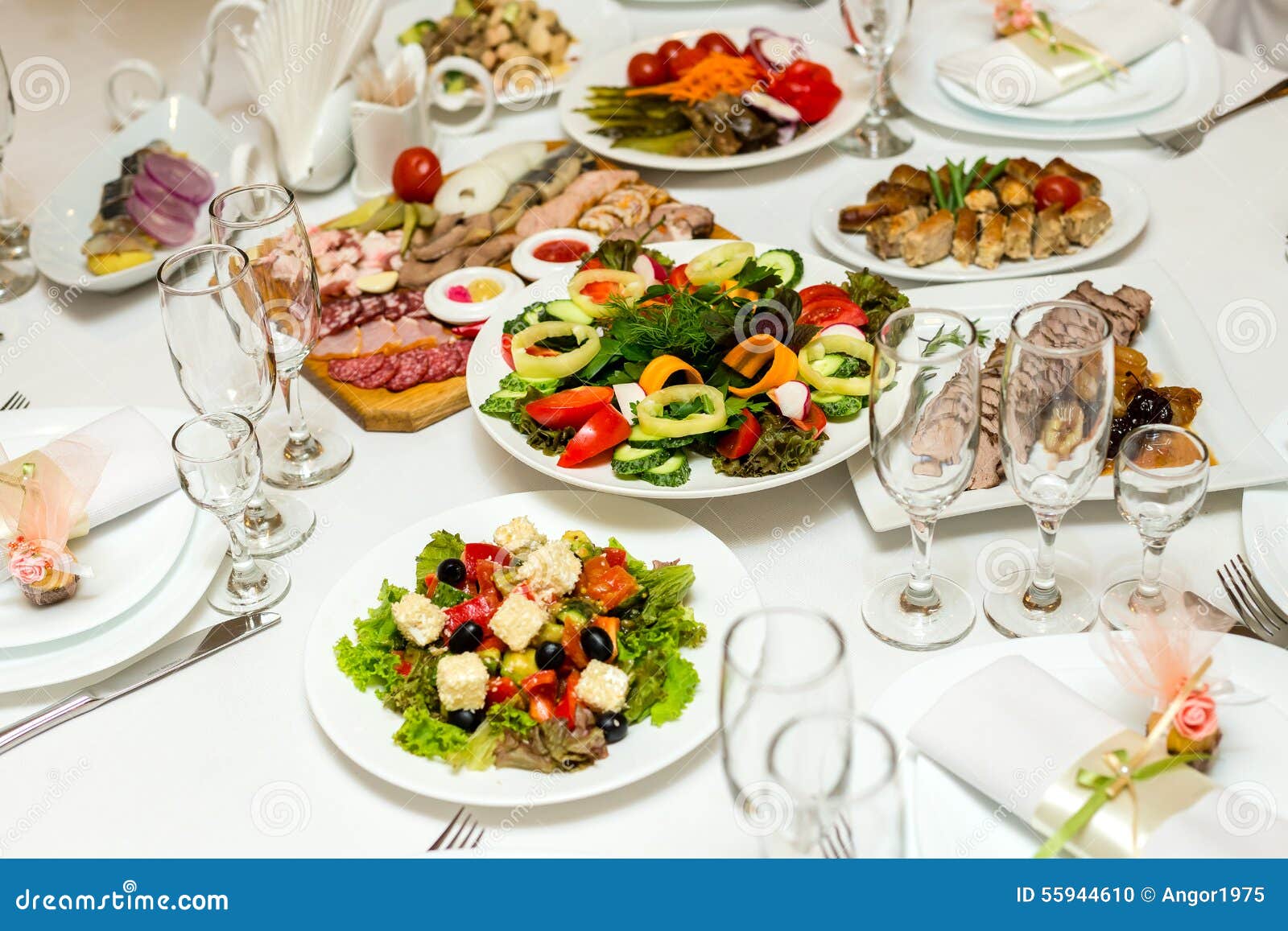 Salads and Cold Cuts at the Banquet Table Stock Photo - Image of group ...