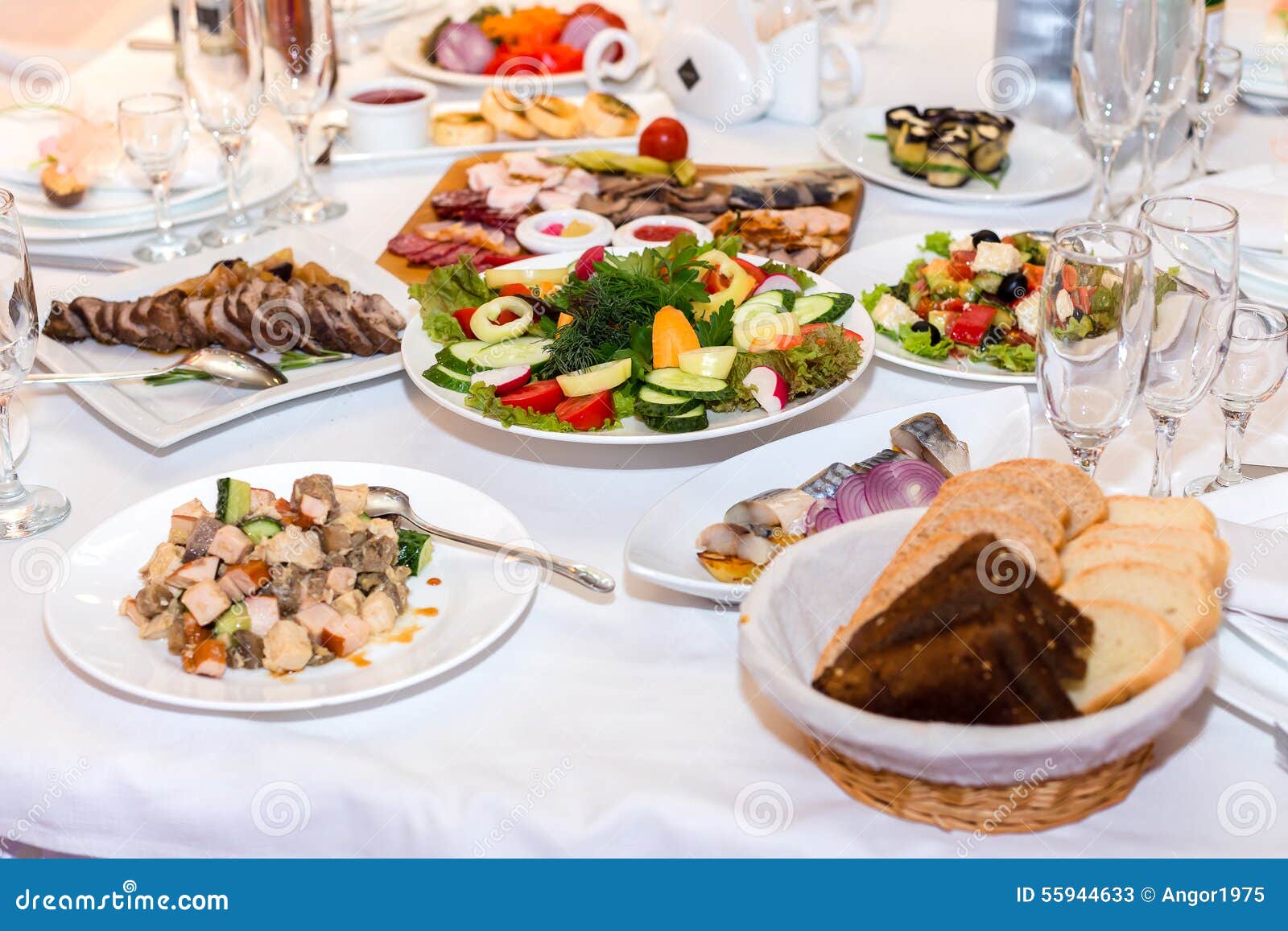 Salads and Cold Cuts at the Banquet Table Stock Image - Image of ...