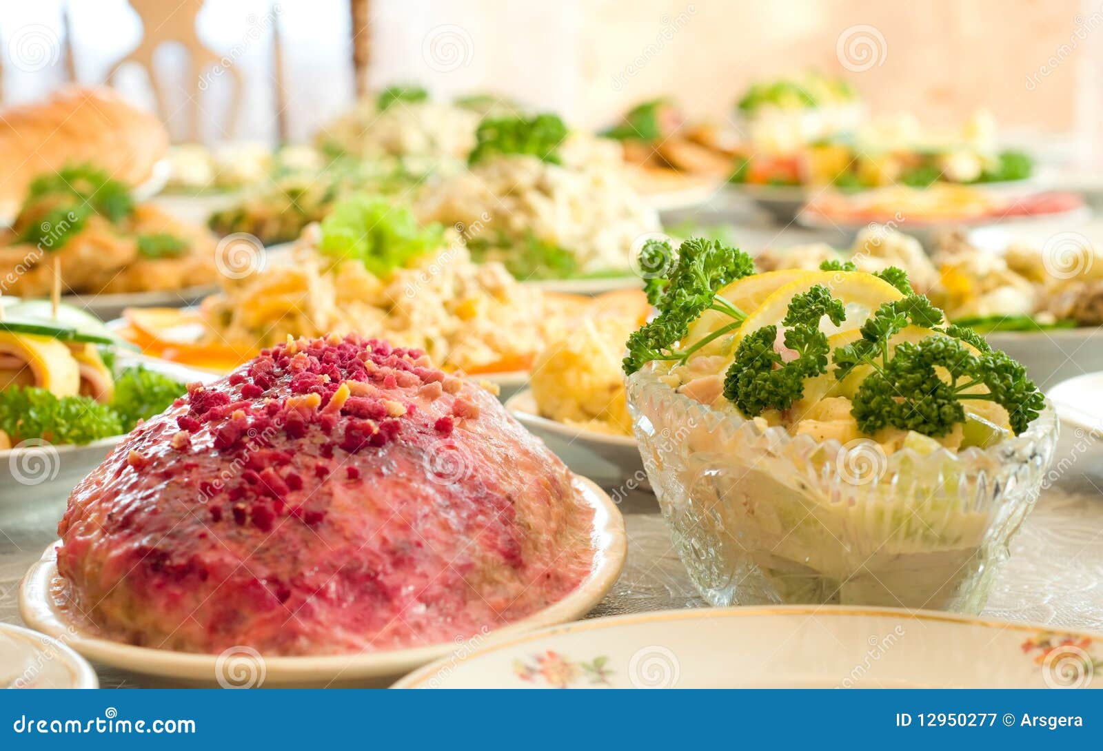 Salads and Dishes. Banquet in the Restaurant Stock Image - Image of ...