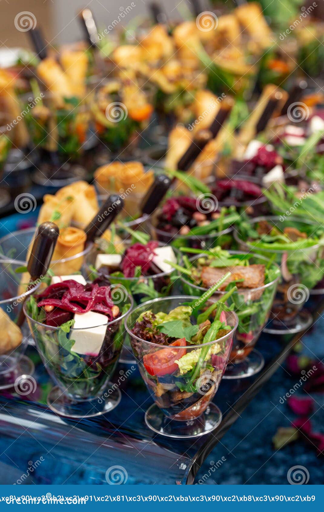 Salads and Snacks in Plastic Cups on the Buffet Stock Image - Image of ...