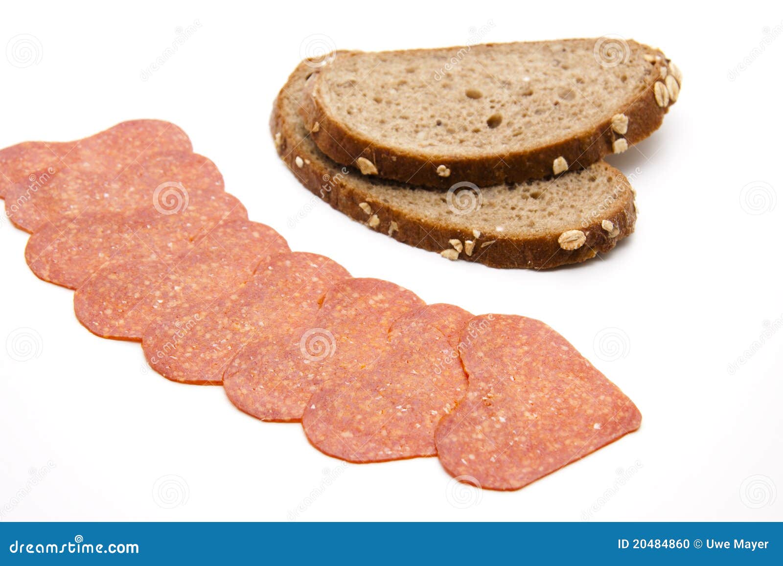 Salami with bread stock photo. Image of bread, form, heart - 20484860