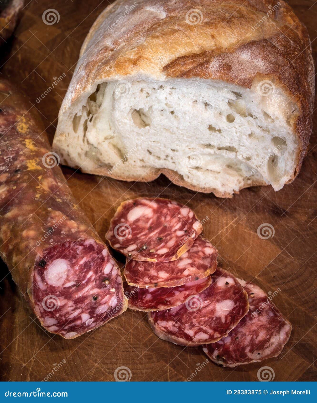 Salami & Bread stock image. Image of wood, eating - 28383875