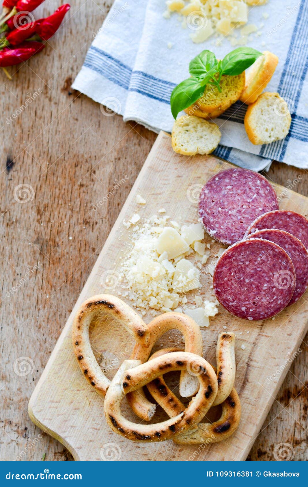 Salami and bread stock image. Image of glass, fresh - 109316381