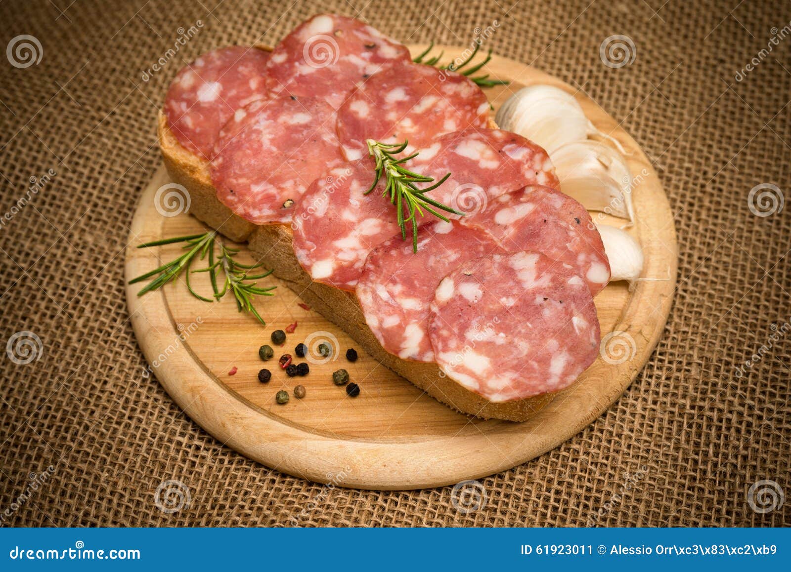 Salami and bread stock image. Image of food, salumeria - 61923011