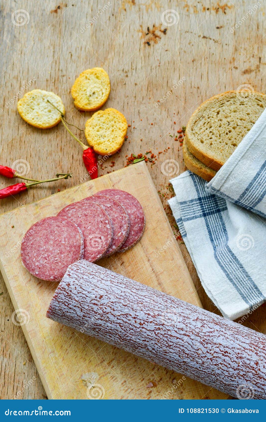 Salami and bread stock photo. Image of food, ingredients - 108821530