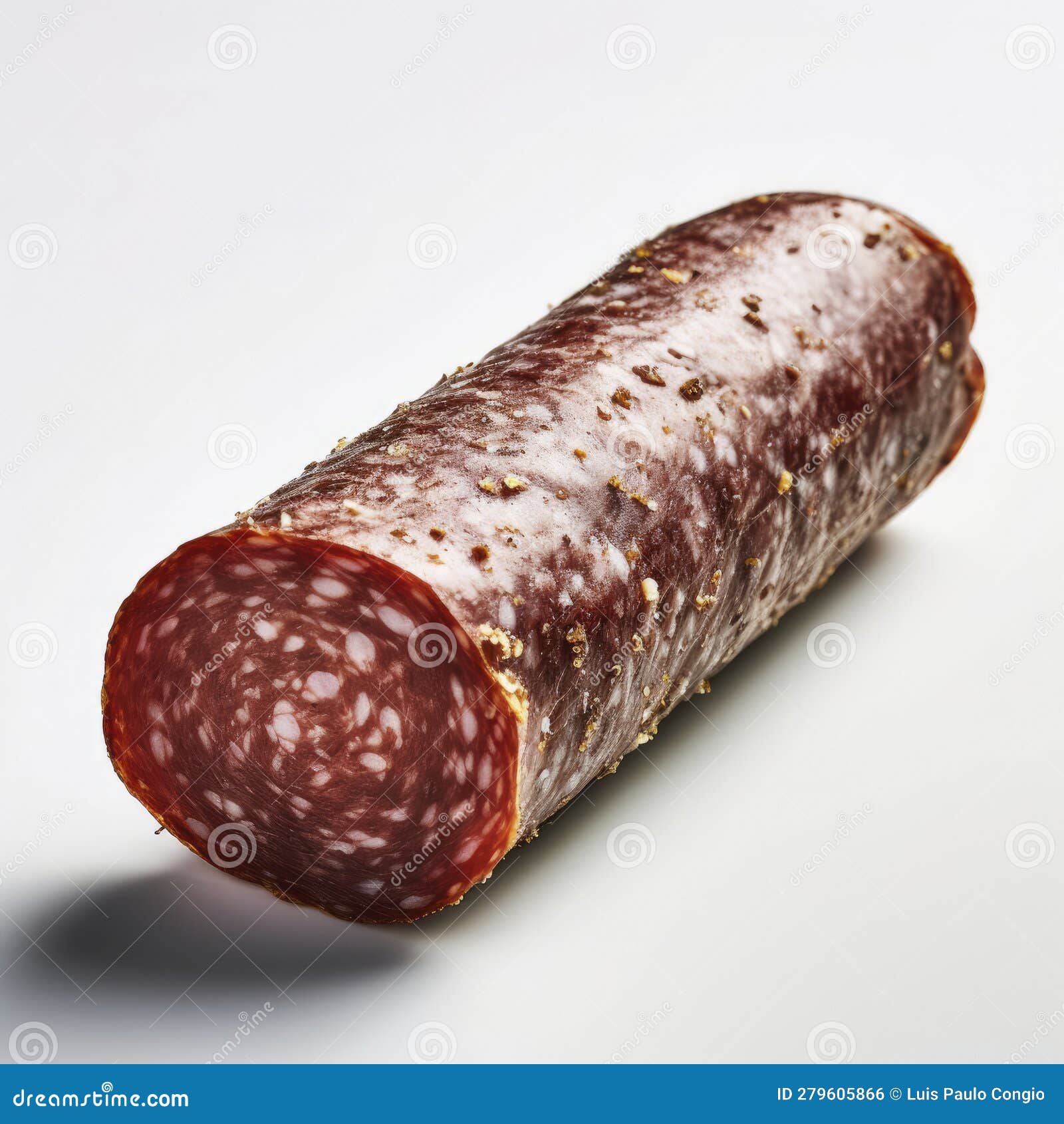 A salami cut in half stock photo. Illustration of path - 279605866