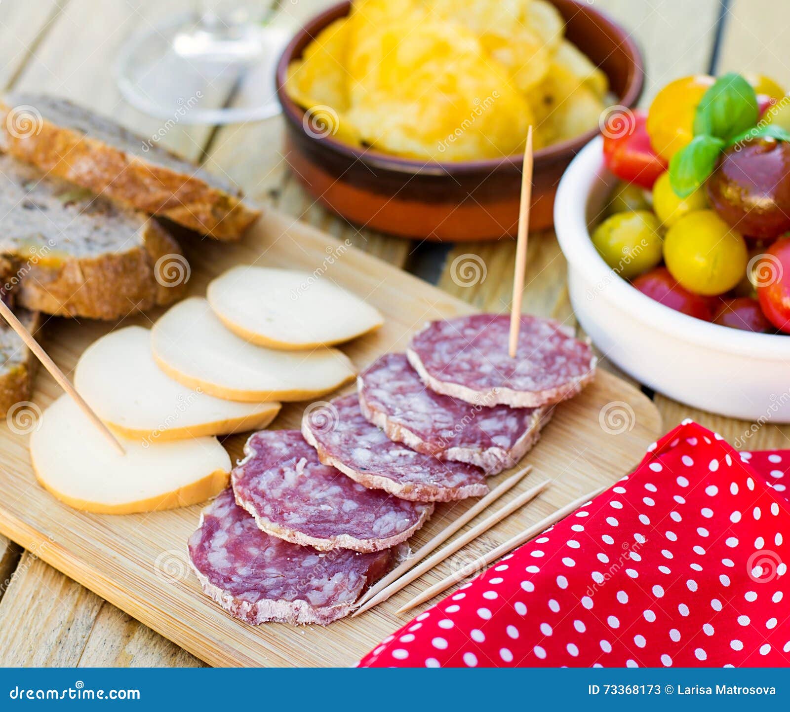 Salami Et Smoked Cheese for Tapas Stock Image - Image of chips ...