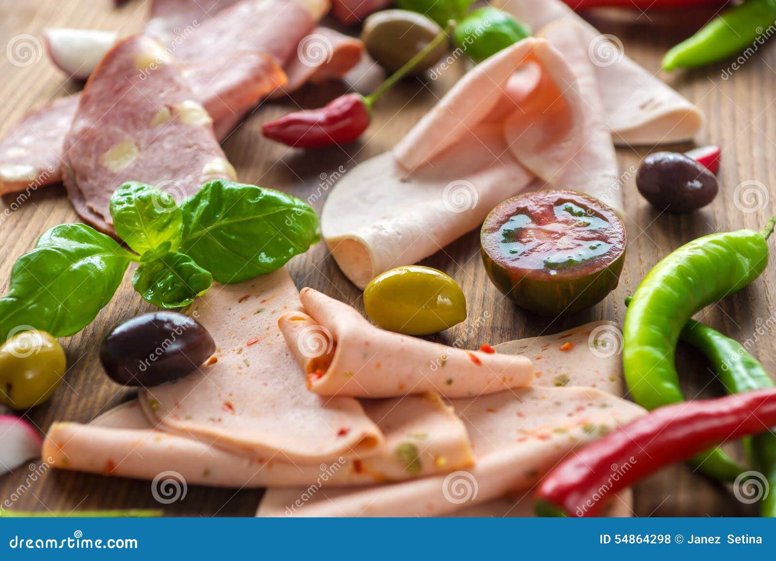 Salami and ham stock photo. Image of rustic, slice, herbs - 54864298