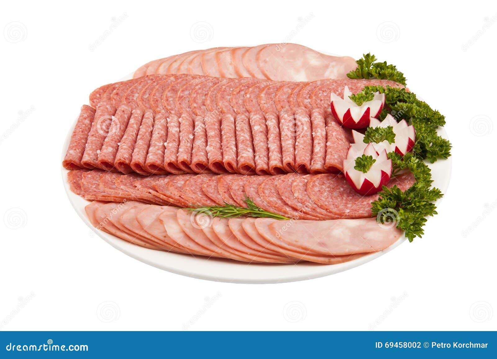 Salami Ham Meat and More on the Plate Isolated on the White Back Stock ...