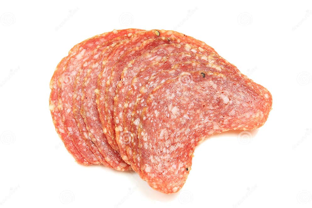 Salami isolated stock photo. Image of food, slices, shape - 16456504