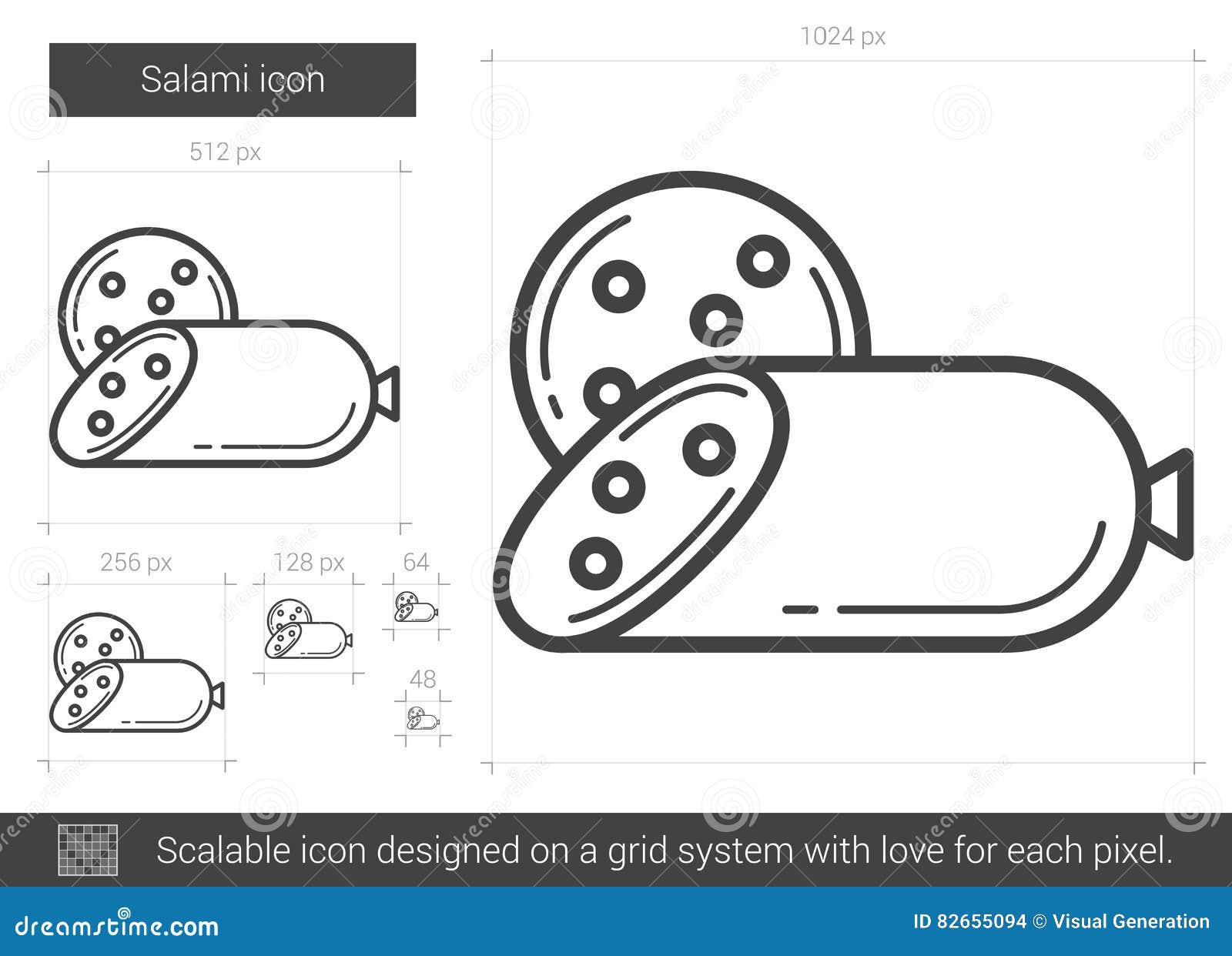 Salami line icon. stock vector. Illustration of cutout - 82655094