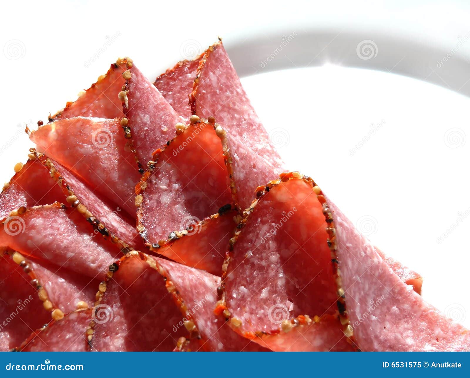Salami on plate stock image. Image of grocery, protein - 6531575
