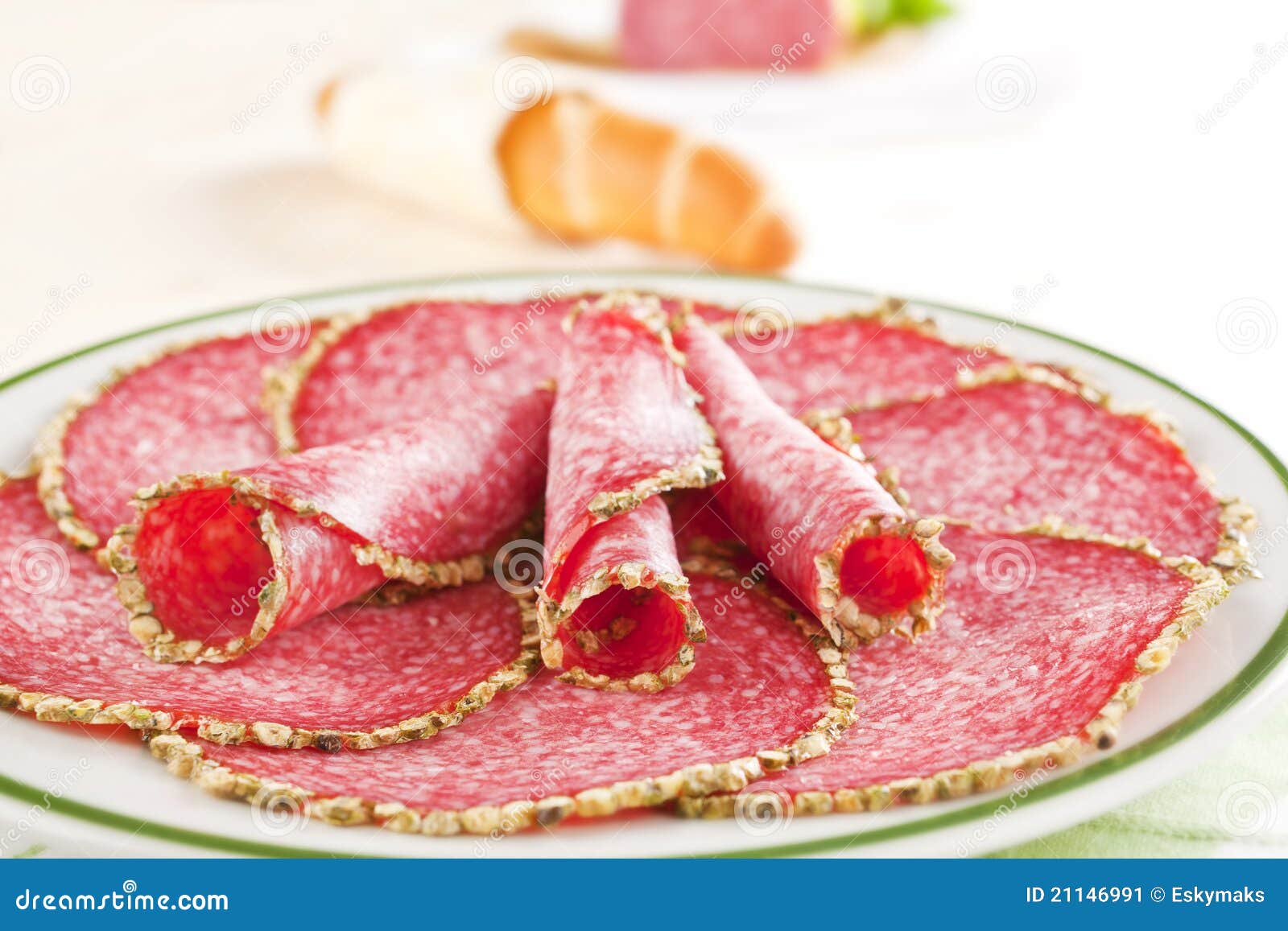 Salami plate close up. stock image. Image of bright, bread - 21146991