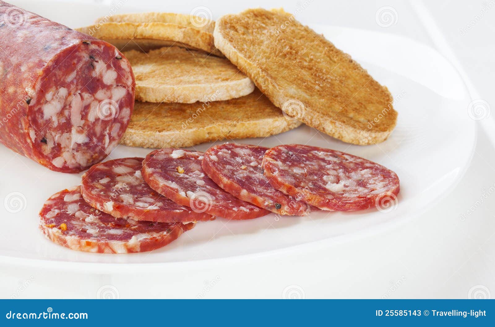 Salami and Toast on Plate stock image. Image of food - 25585143
