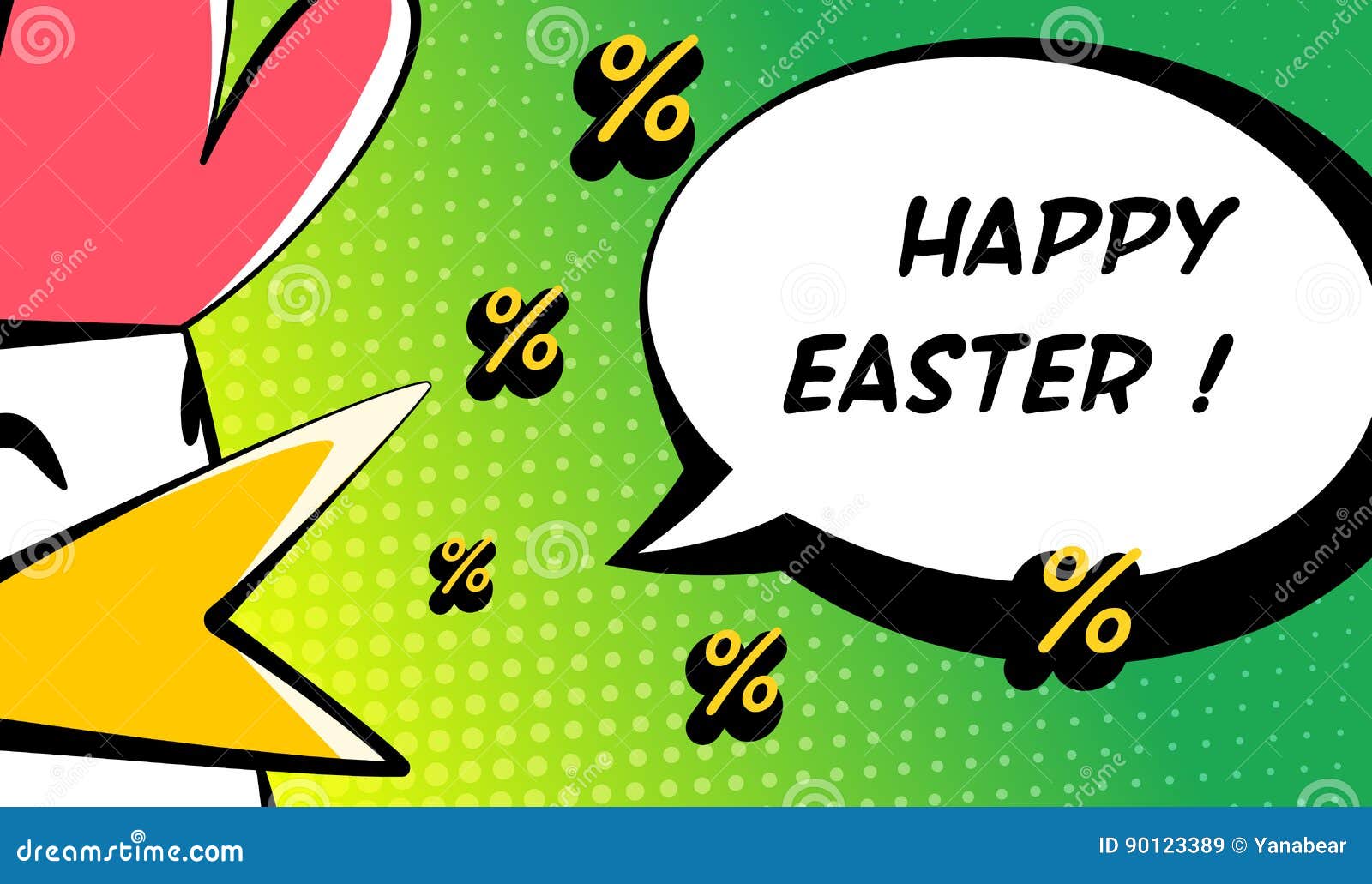 Sale Banner with Bird, Percent and Text Happy Easter. Comics Style Stock Vector - Illustration ...