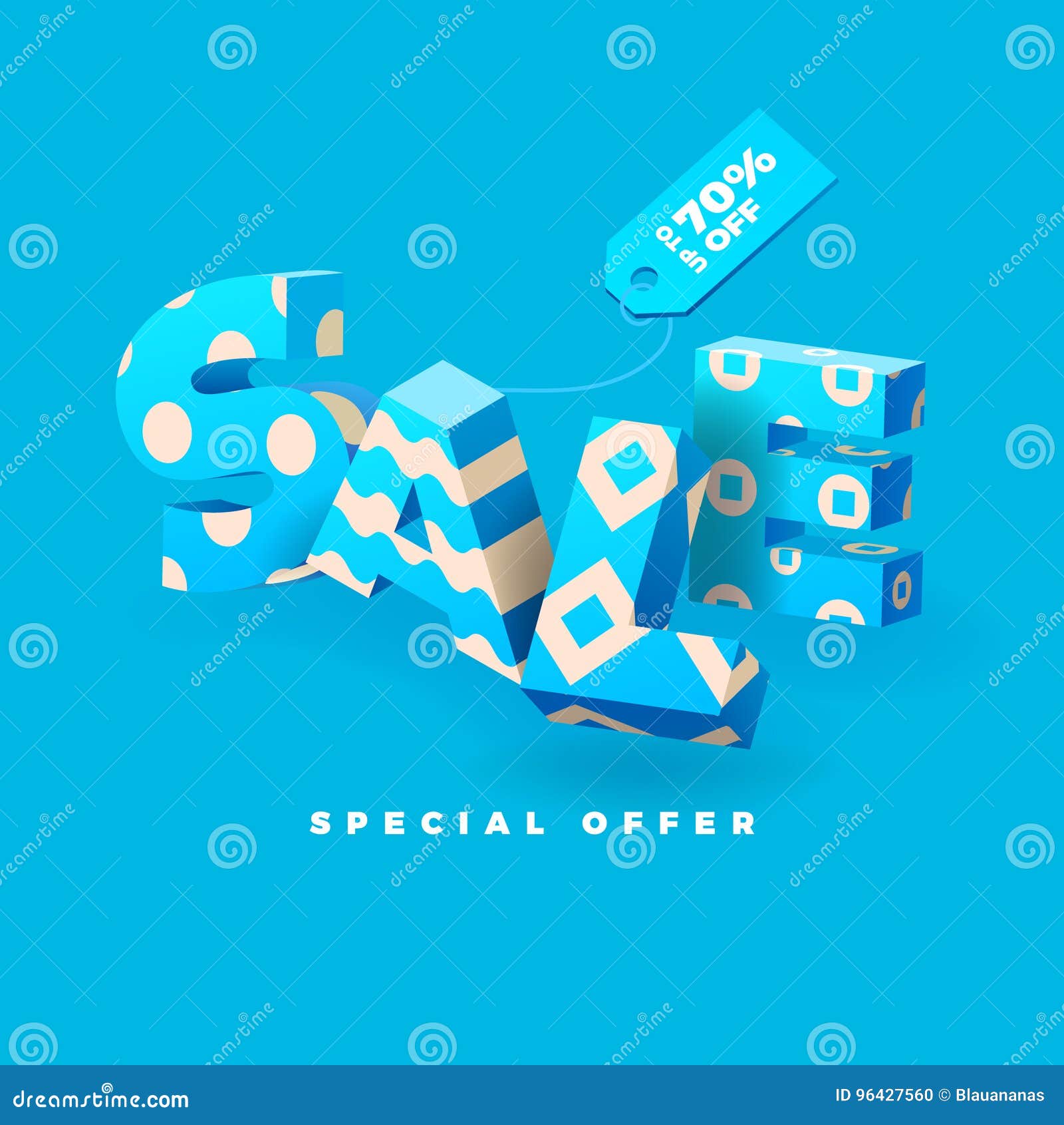 Sale Banner in Blue Color, 3D Letters with Pattern Stock Vector ...