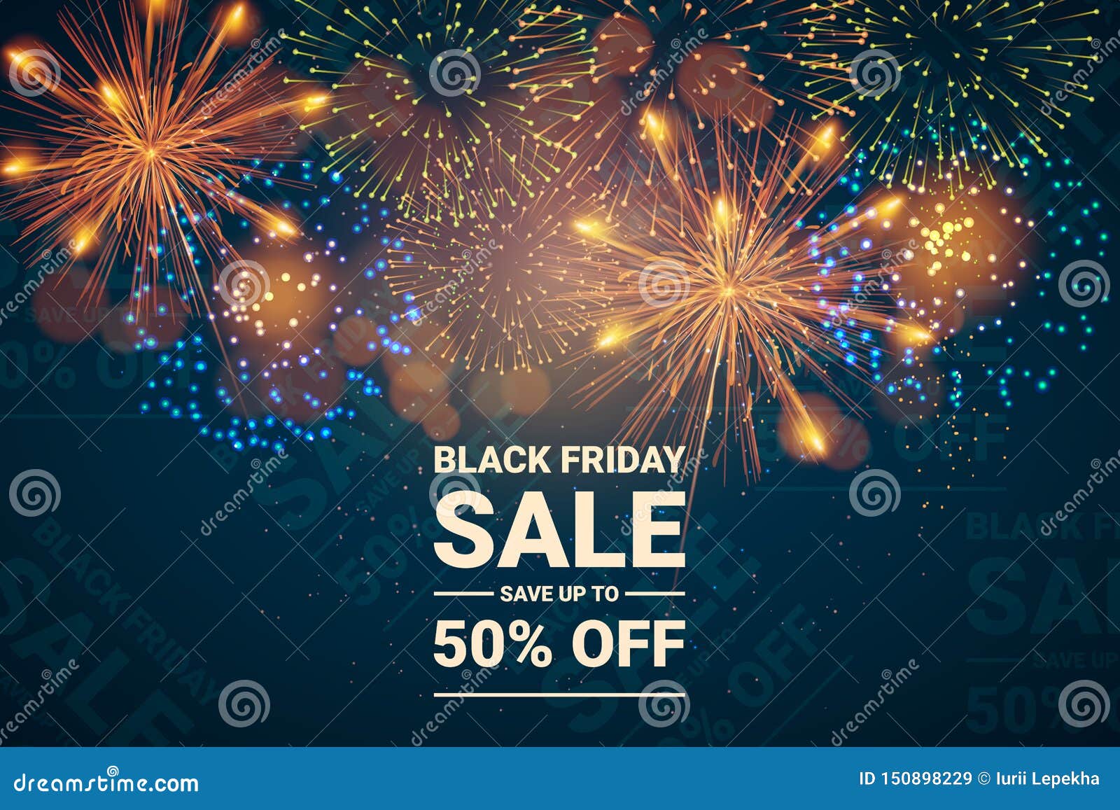 Sale Banner with Fireworks. Black Friday Sale. Vector Illustration ...