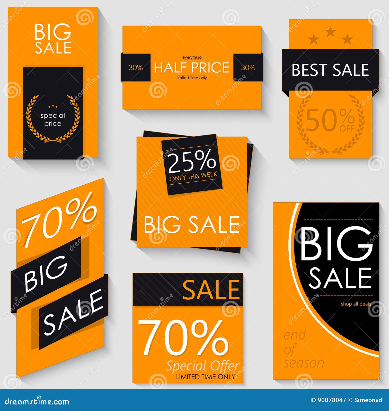 Sale Banner Template Design. Set of Seven Orange Posters Stock Vector ...