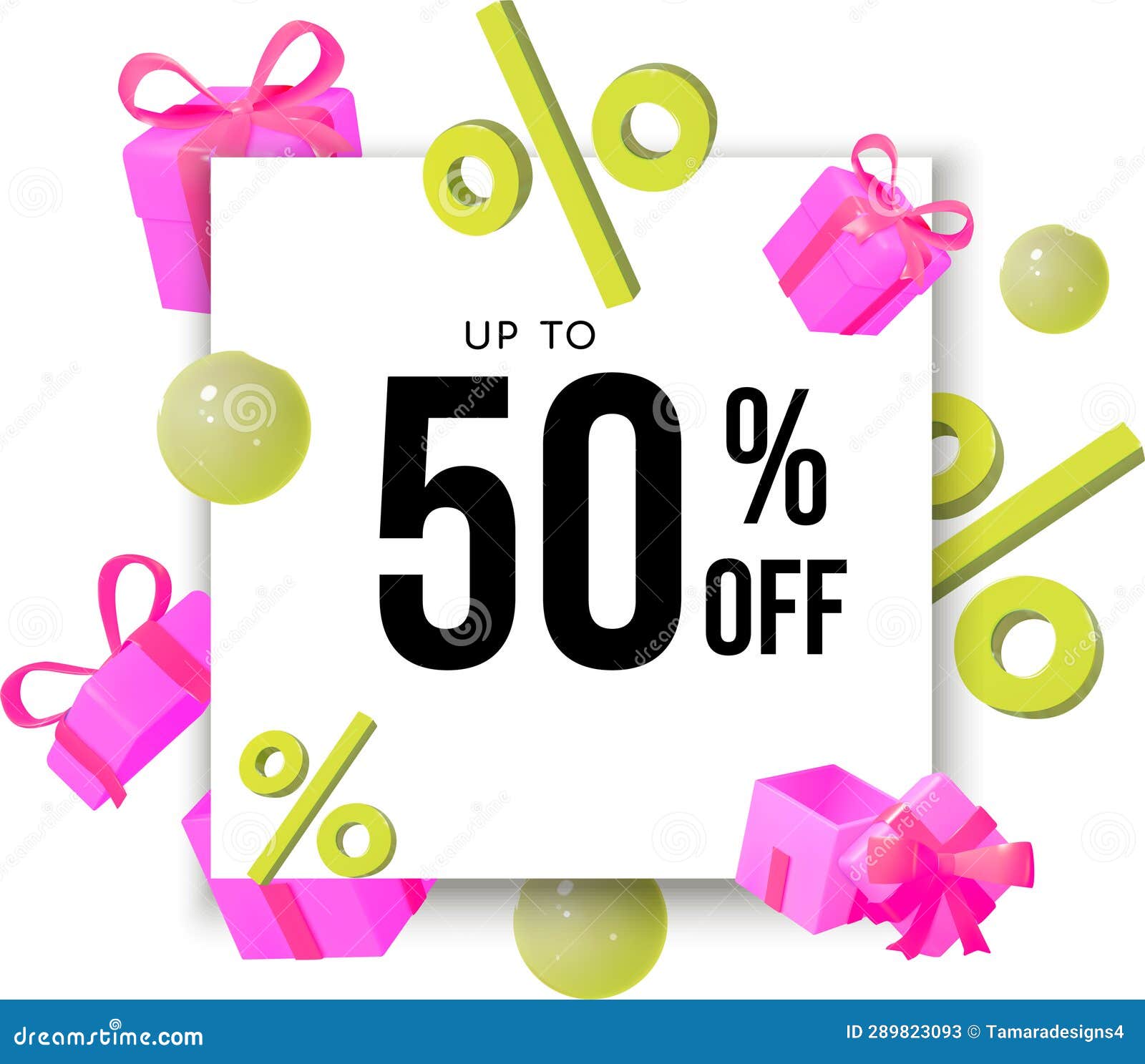 Sale Card with Gift Boxes and Sale Percentage Sign Promotion Design ...