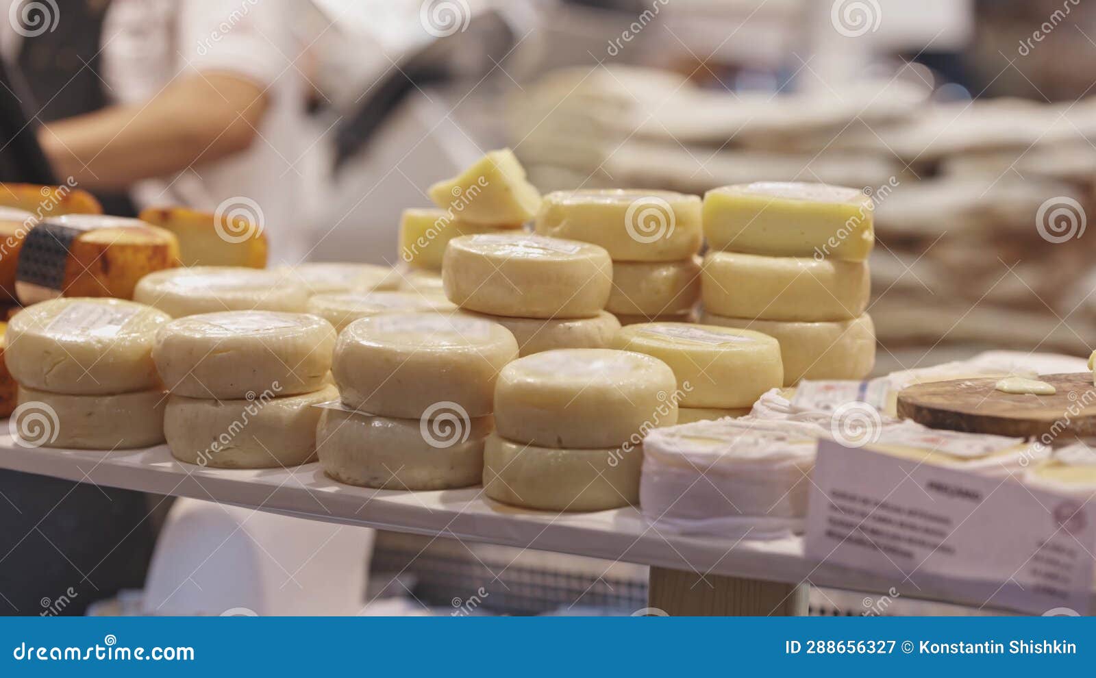 Sale of cheese at the fair stock video. Video of client - 288656327