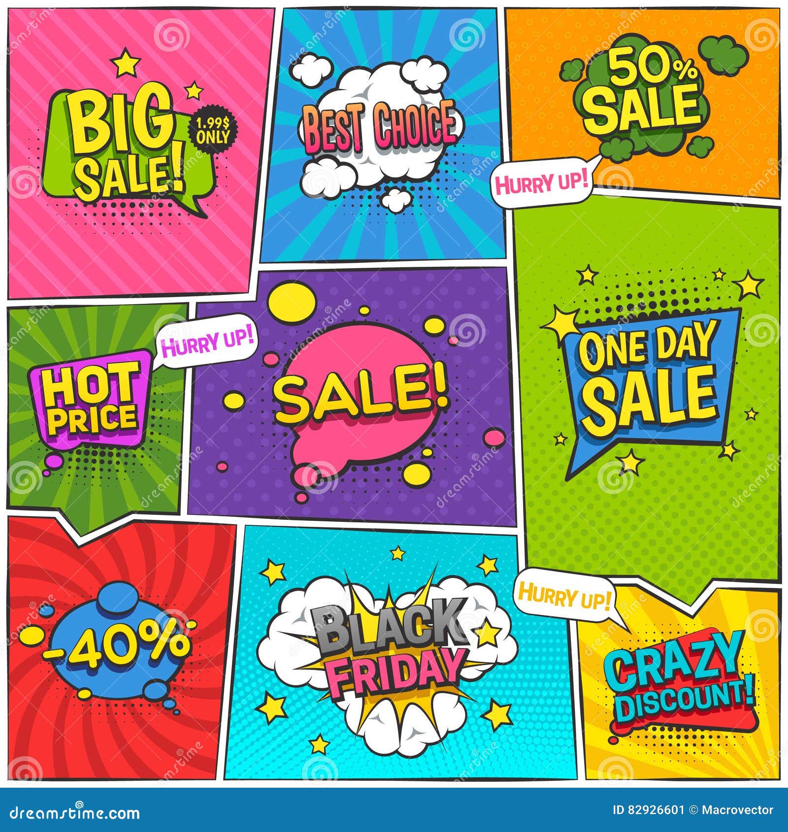Sale Comic Page Design stock vector. Illustration of cart - 82926601
