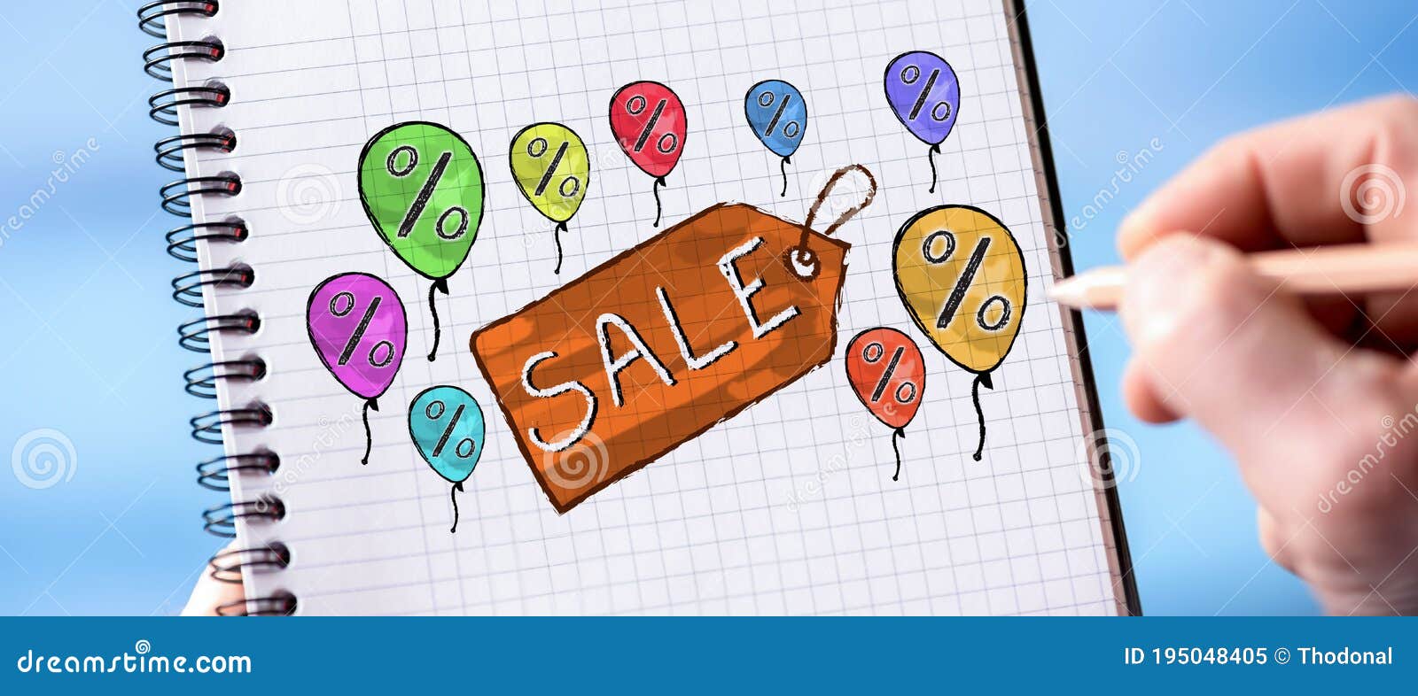 Sale concept on a notepad stock image. Image of business - 195048405