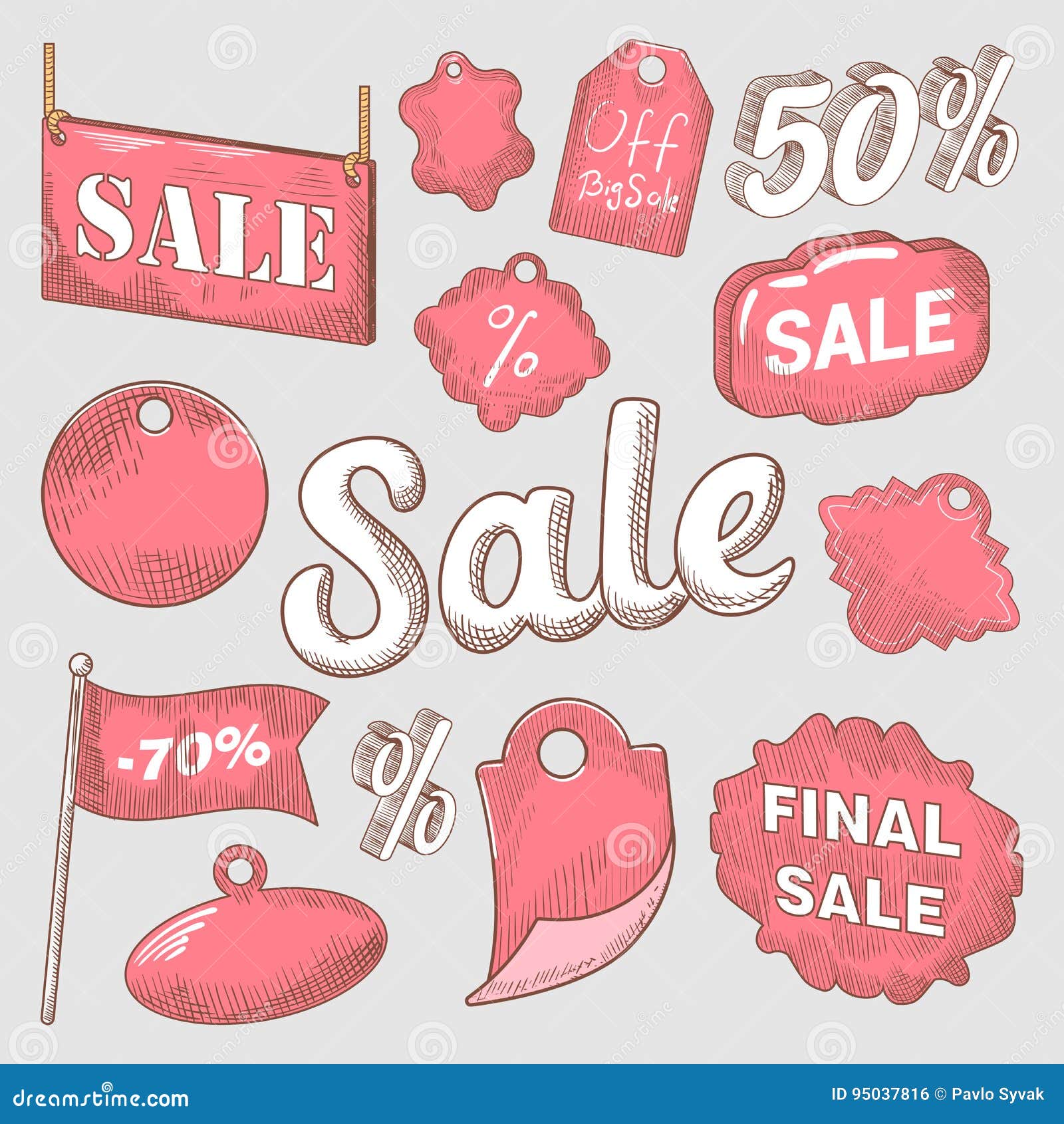 Sale Discount Hand Drawn Labels Set Stock Vector - Illustration of ...
