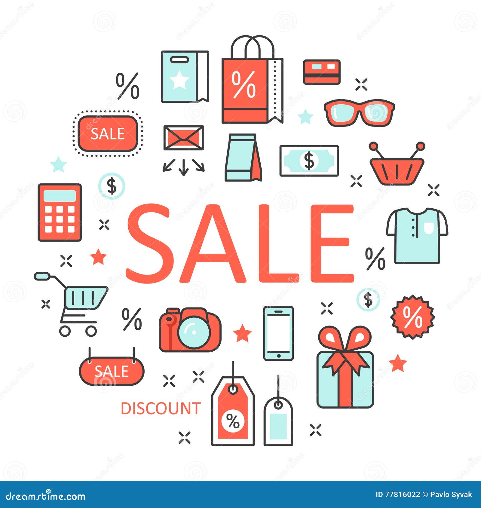 Sale Discount Line Art Thin Icons Set with Shopping Elements Stock ...