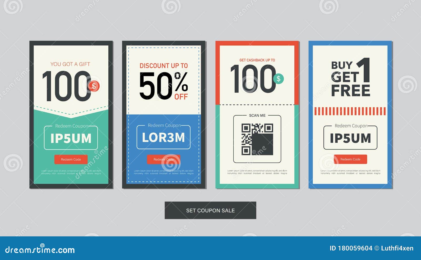 Set of Coupon Promotion Sale for Website, Internet Ads, Social Media or ...