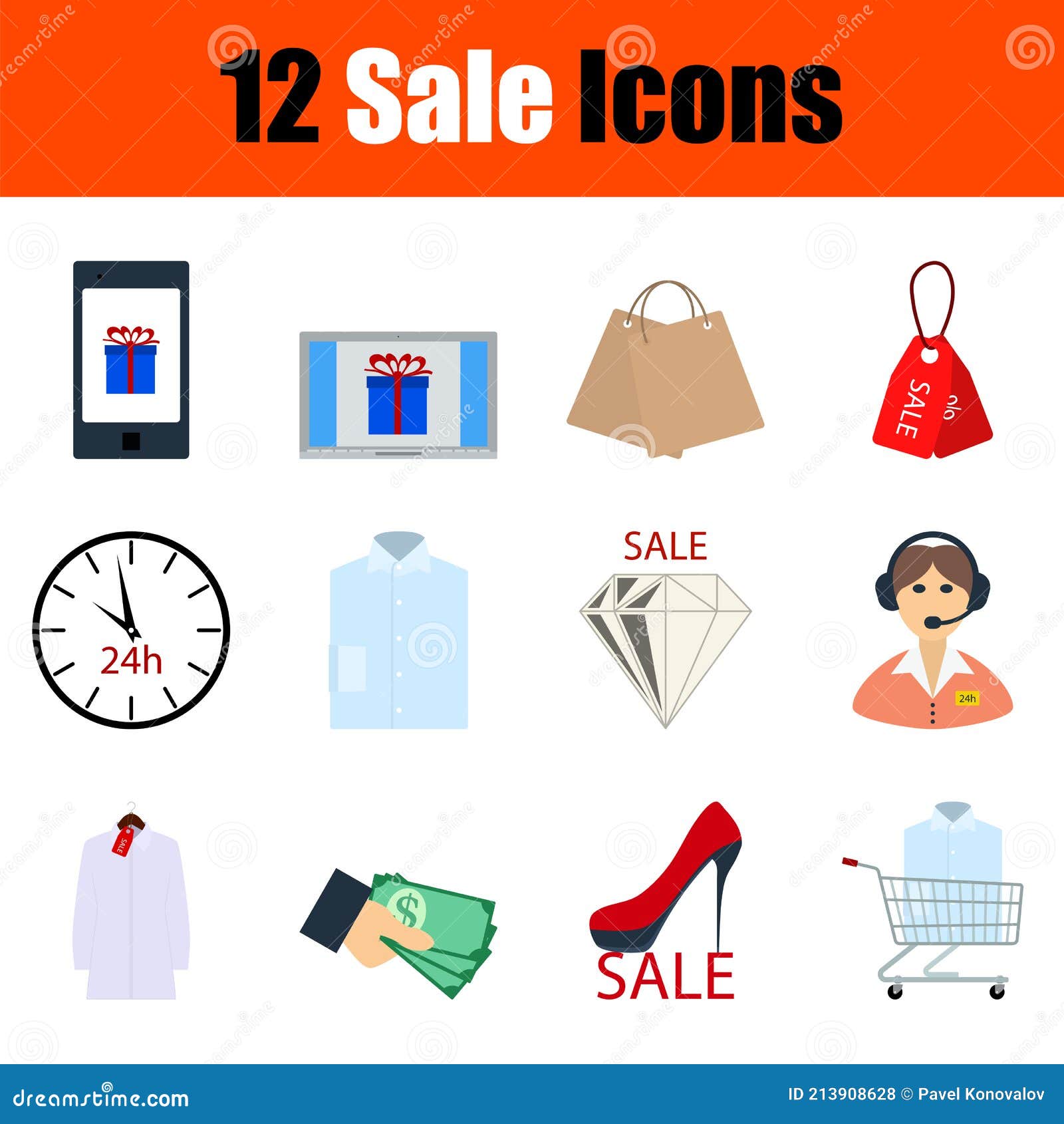 Sale Icon Set stock vector. Illustration of flat, design - 213908628