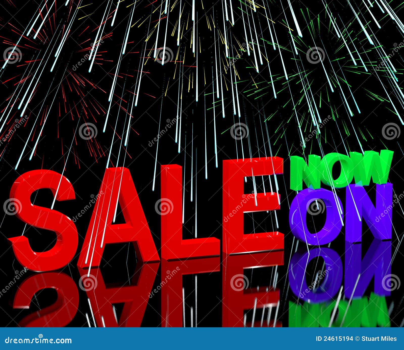 Sale Now on and Fireworks Showing Discounts Stock Illustration ...