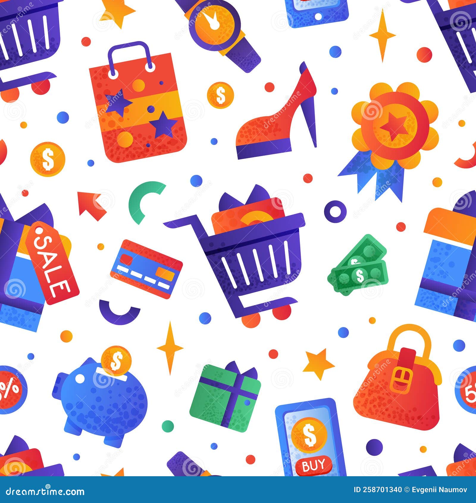 Sale and Shopping Flat and Colorful Icon Vector Seamless Pattern ...