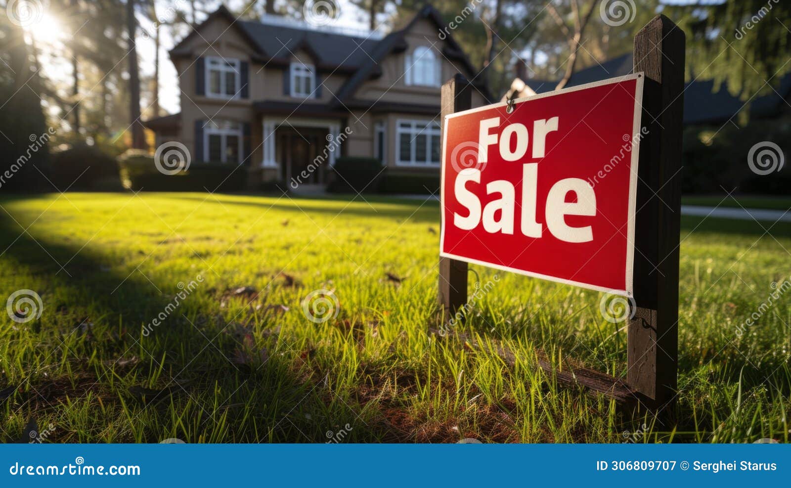A for Sale Sign in Front of a House with Green Grass, AI Stock Image ...
