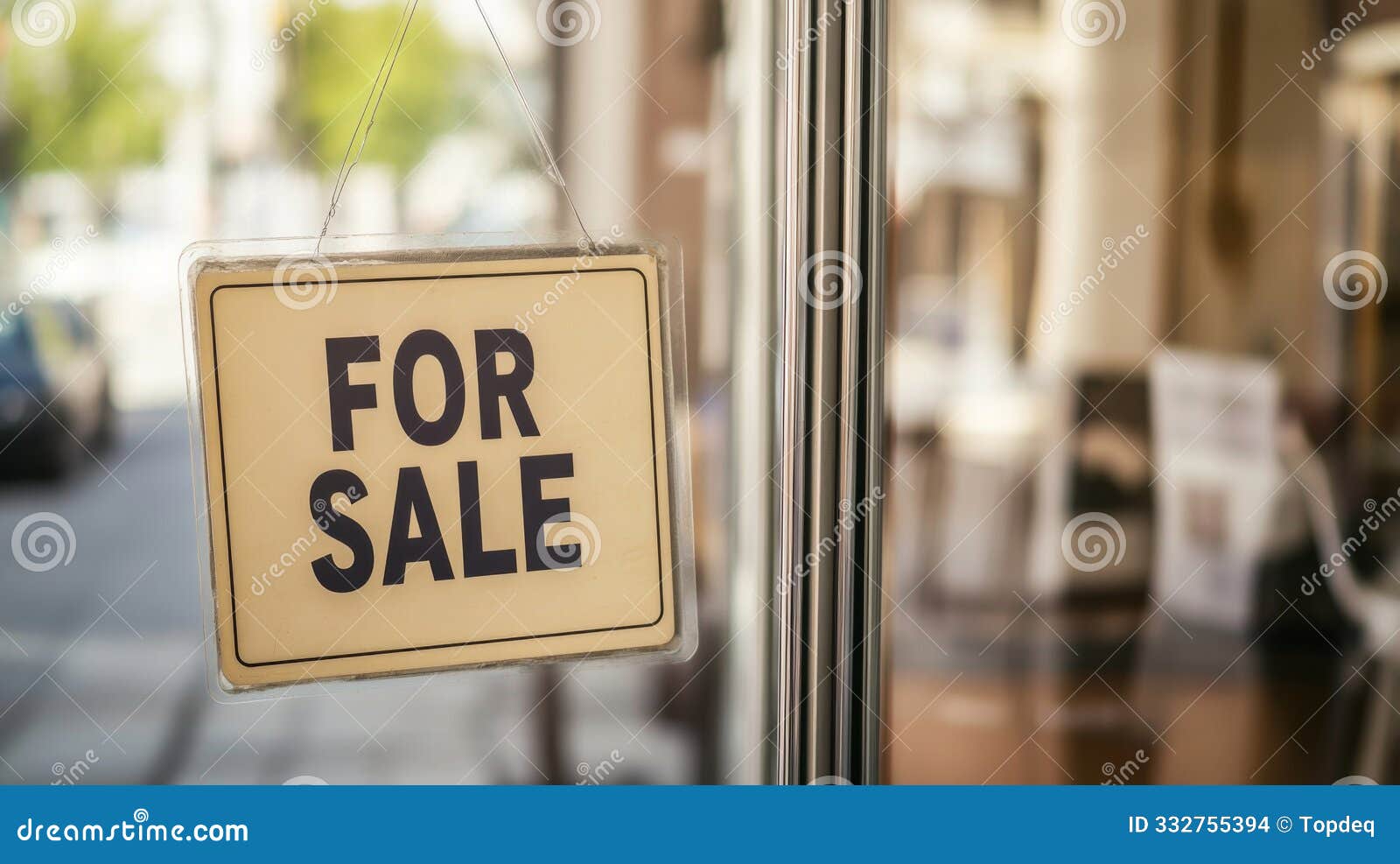 For Sale Sign Hanging in Window of Empty Storefront Stock Illustration ...