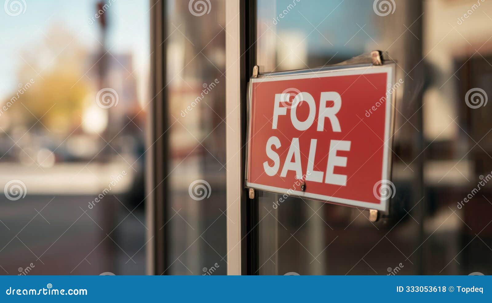 For Sale Sign Hanging in Window of Empty Storefront Stock Illustration ...