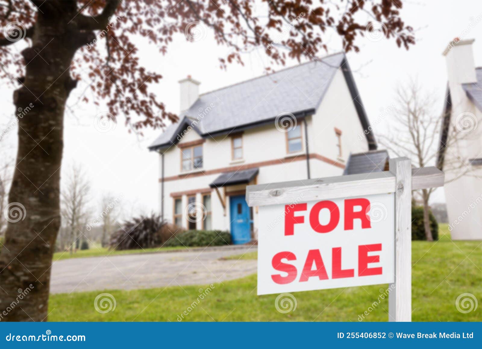 For Sale Signboard in Front of Residential Building Stock Illustration ...