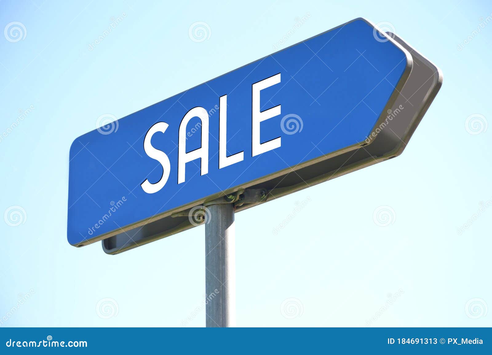 Sale - blue signpost, sky stock image. Image of blue - 184691313