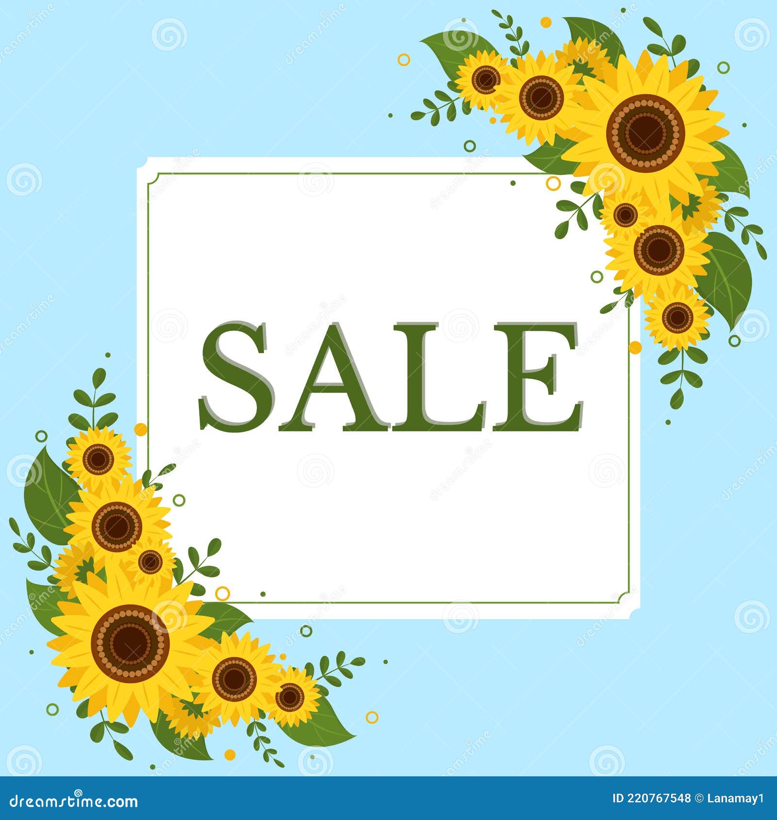 Sale Square Frame with Two Bouquets of Sunflowers on a Blue Background ...
