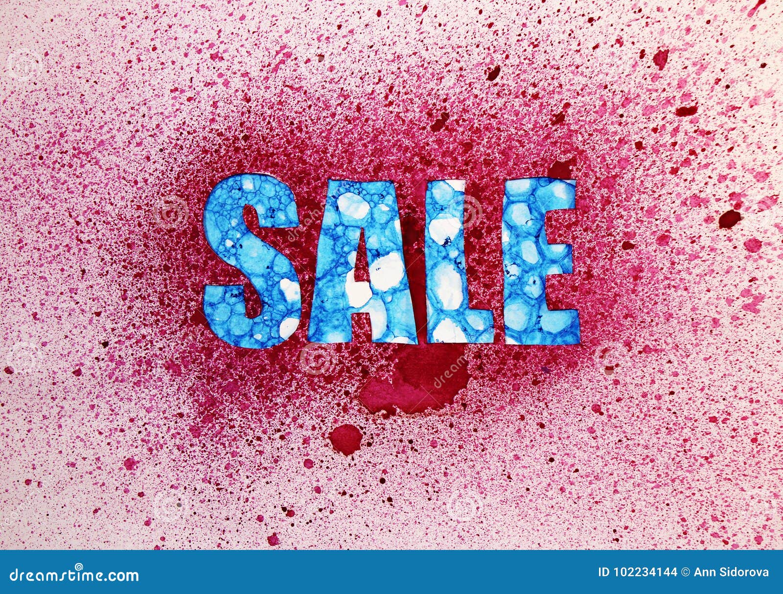 Sale Text with a Blue Pattern and a Red Background of Watercolor Stock ...