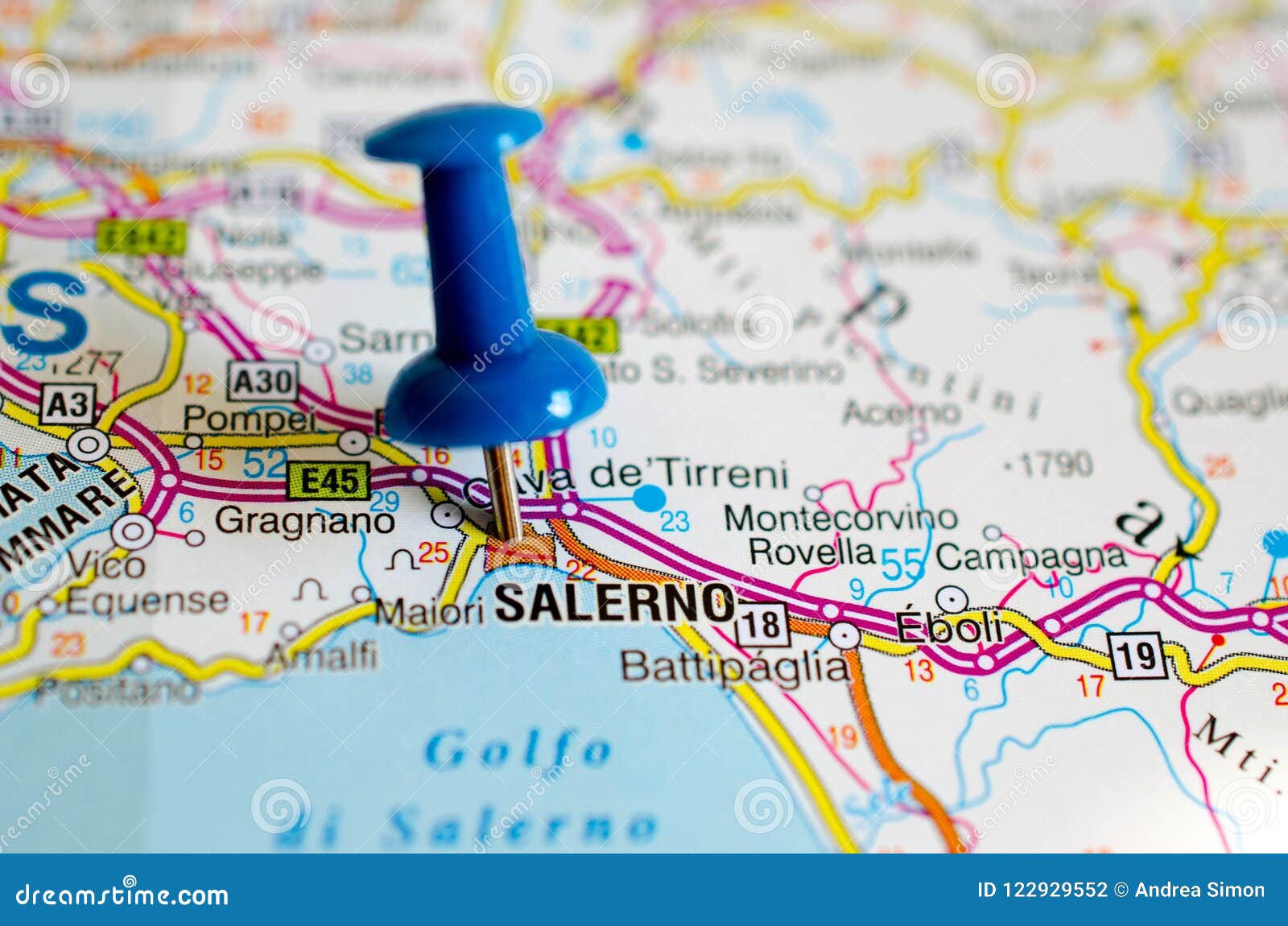 Salerno no mapa foto de stock. Imagem de cidade, cartografia - 122929552