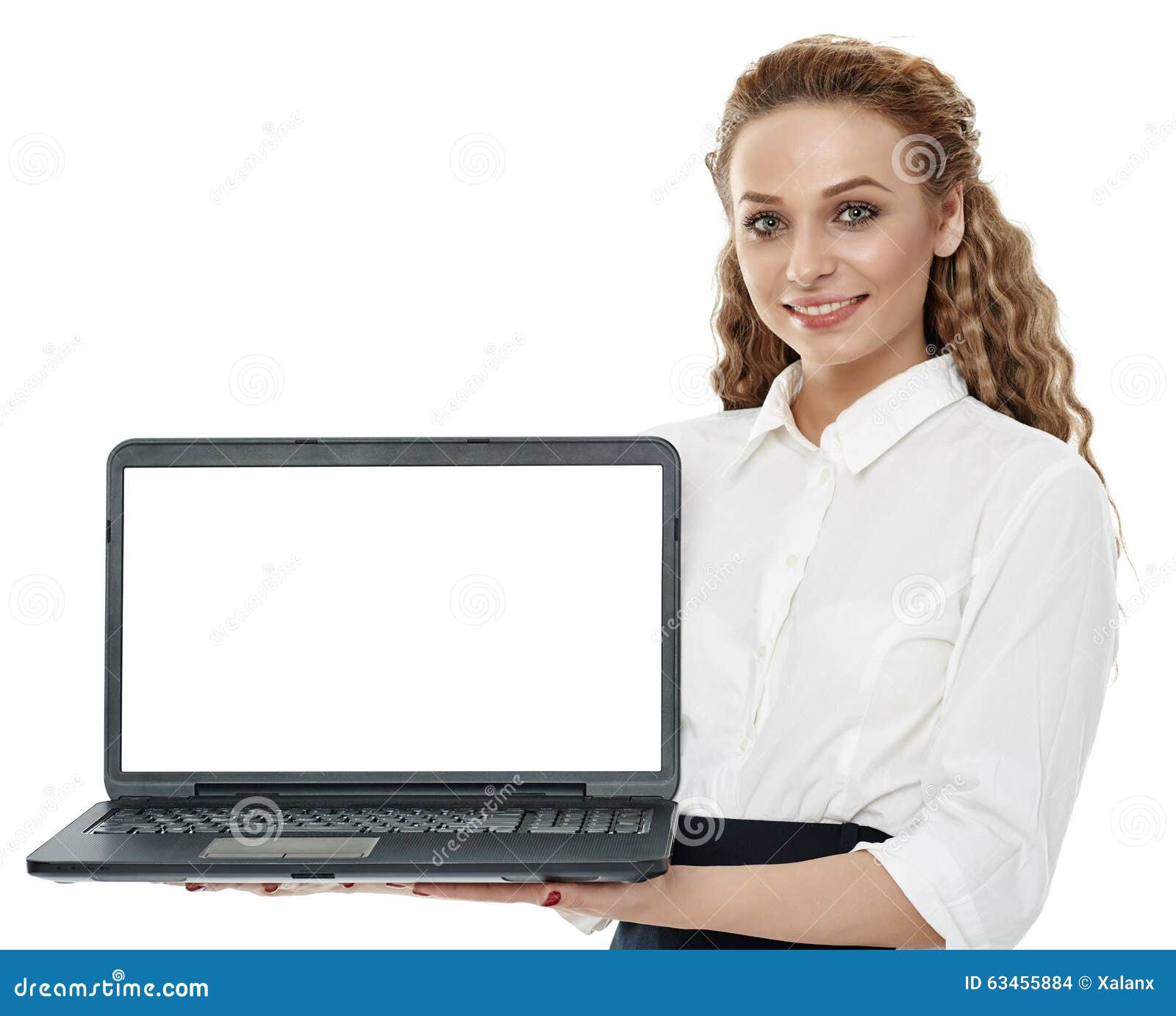 Sales Agent Presenting a Laptop Stock Photo - Image of closeup, display ...