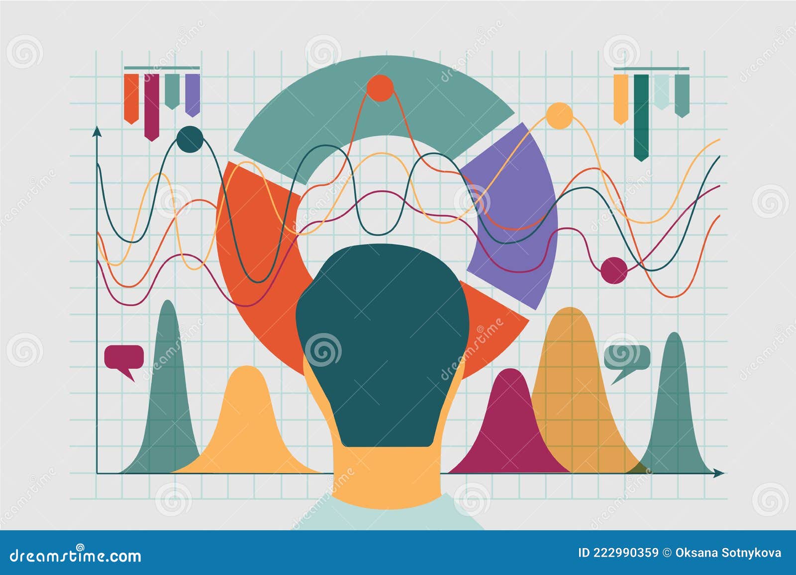 Sales Analytics Vector Illustration. Office Manager and Computational ...