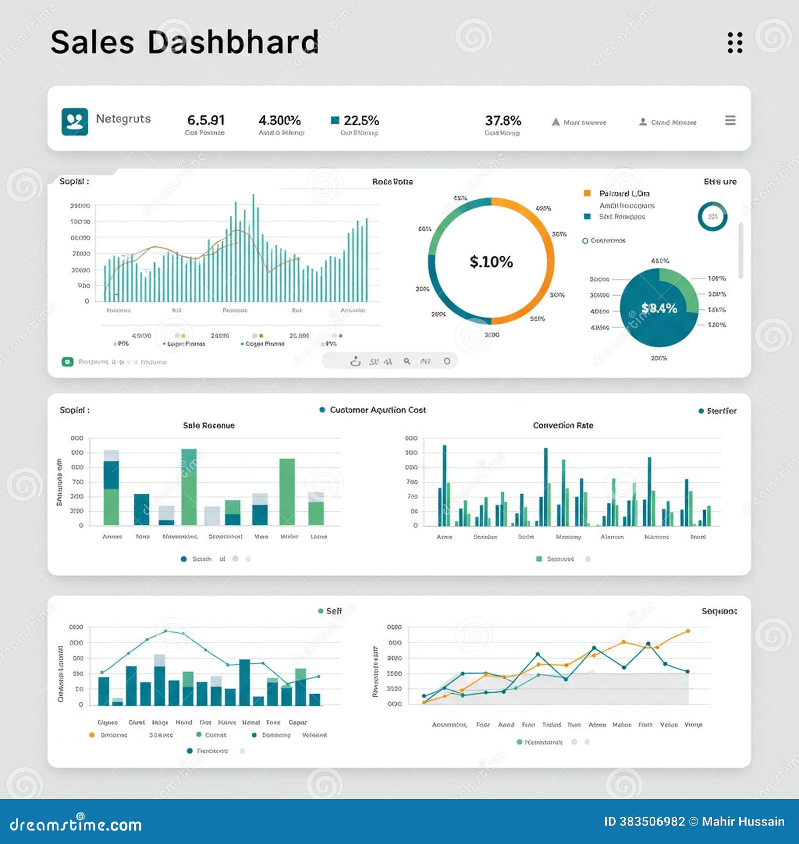 Sales Dashboard Displaying Various Data Visualizations. Top Section ...