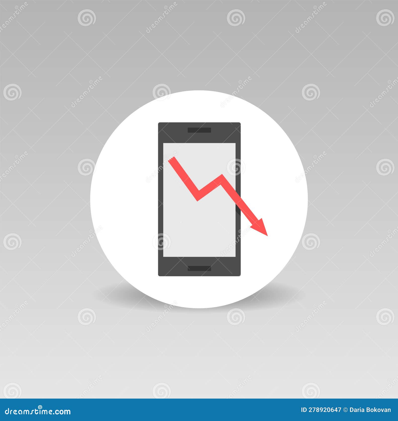 Sales Drop Chart on the Smartphone Screen Vector Round Icon Stock ...