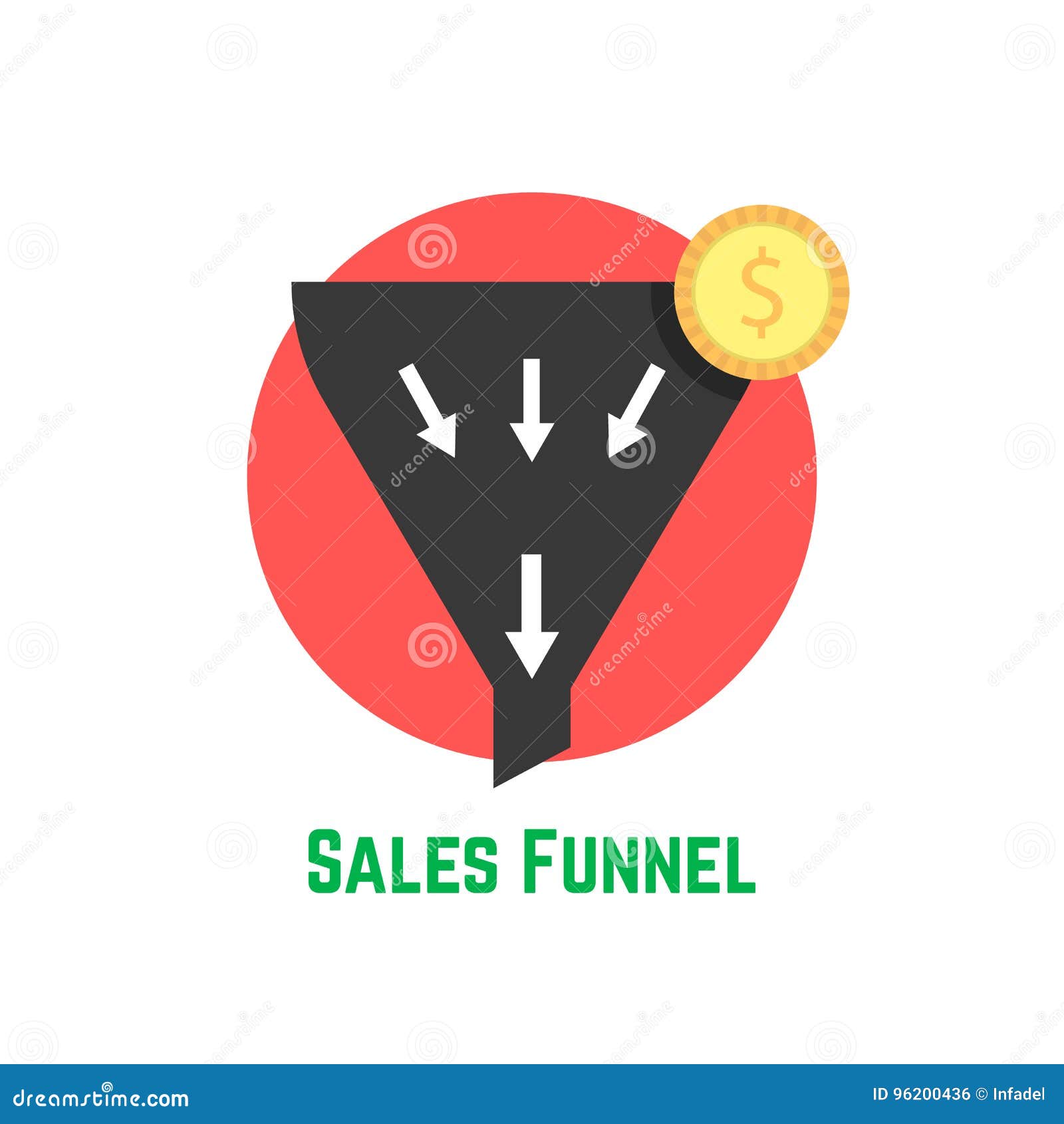 Sales Funnel in Red Circle with Coin Stock Vector - Illustration of ...